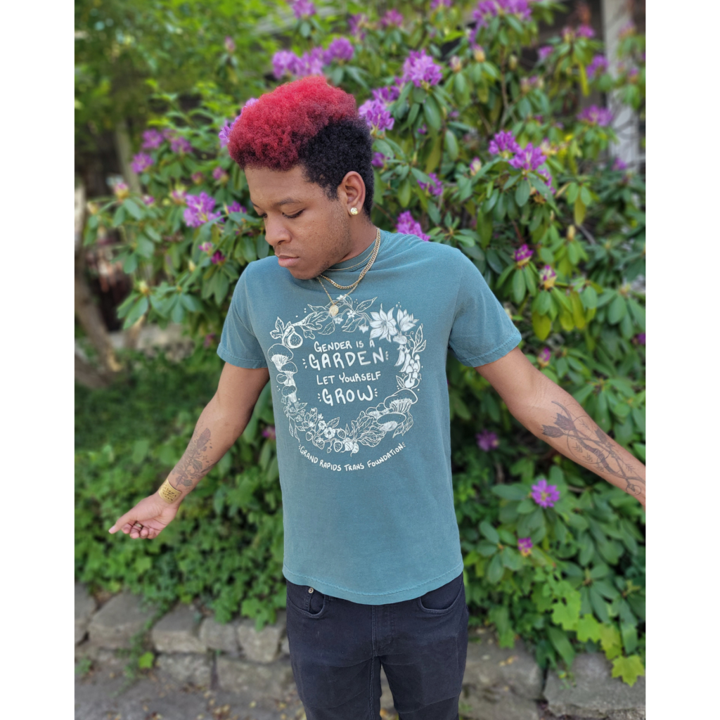 Gender is a Garden T-shirt (Blue Spruce) - Grand Rapids Trans Foundation